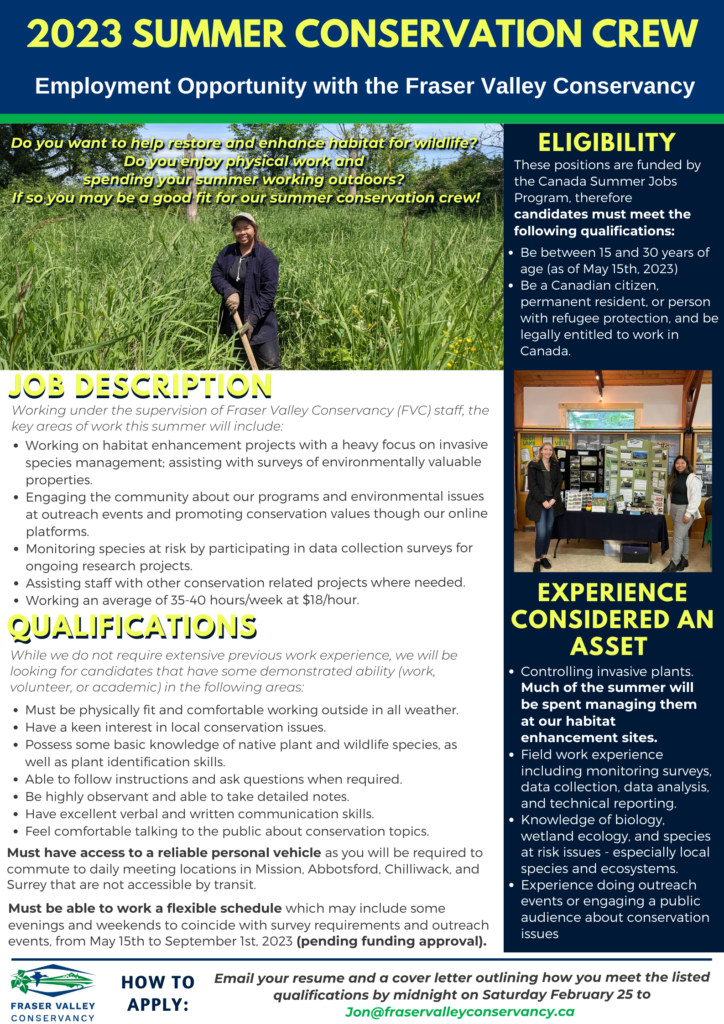 Volunteer and Employment Opportunities | Fraser Valley Conservancy